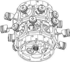 Disassembled radial engine on a white Royalty Free Vector