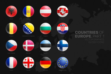 European countries flags glossy round icons set Vector Image