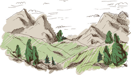 Mountain landscape with forest engraving Vector Image