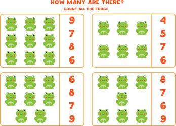 Addition worksheet with cartoon frog math game Vector Image