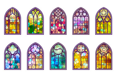 Church windows cartoon set icon isolated Vector Image