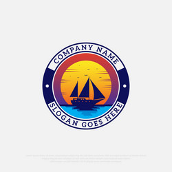Circle sunset lake boat emblem logo design Vector Image