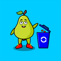 Cute cartoon orange fruit throwing trash in trash Vector Image