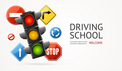 Realistic detailed 3d driving school ads banner Vector Image