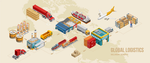Scheme of global logistics on world map Royalty Free Vector