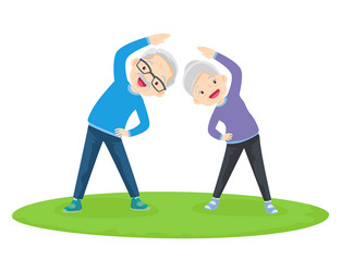 Elderly couple practicing yoga active Royalty Free Vector