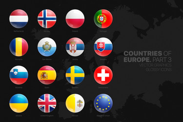 European countries flags glossy round icons set Vector Image