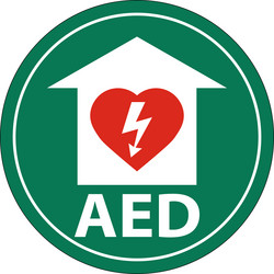 Floor sign aed with defib heart red border Vector Image