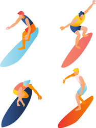 Surfer people riding surfboards set man and woman Vector Image