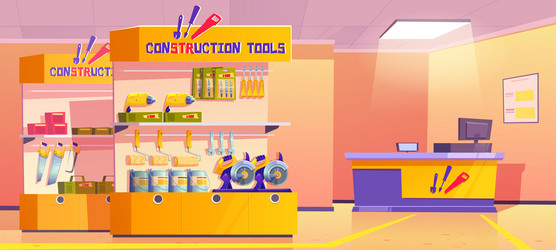 Tools store hardware construction shop interior Vector Image