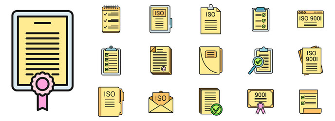 Standard icons set flat iso certified Royalty Free Vector