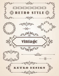 Set of retro vintage frames and borders Royalty Free Vector