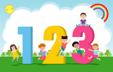 Cartoon kids with 123 numbers children and number Vector Image