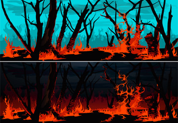 Forest fire burning trees and grass wildfire Vector Image