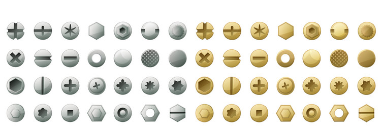 Head fastener outline set iconisolated Royalty Free Vector