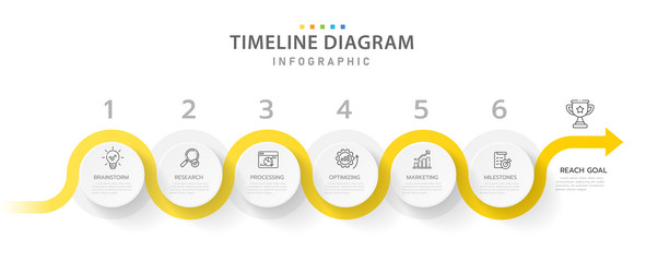 6 steps timeline infographic template with arrows Vector Image