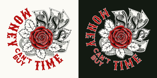 Monochrome label with cash money rose text Vector Image