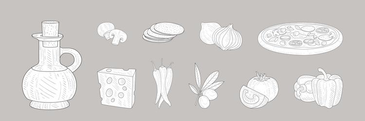 Hand drawn ingredients for pizza sketch set Vector Image