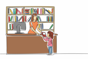 Continuous one line drawing female librarian Vector Image