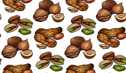 Seamless pattern with colored cartoon nuts on dark
