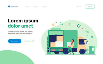 Loading workman carrying box in truck Royalty Free Vector