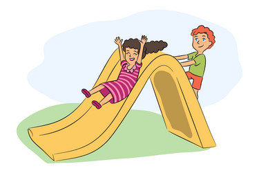 Little boy cartoon playing on a slide Royalty Free Vector