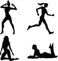 Set of women running action silhouettes Royalty Free Vector
