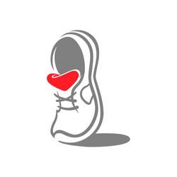 Sports shoe heart symbol on white backdrop Vector Image