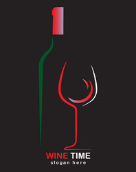 Wine glass and bottle logo time concept Royalty Free Vector