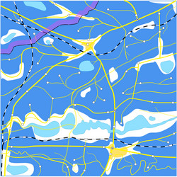 Blue gps navigator pins on a roads map Royalty Free Vector