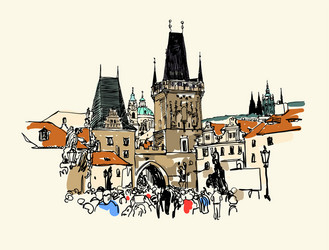 Tower bridge hand-drawn comic bridge Royalty Free Vector