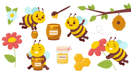 Number 7 and seven bees Royalty Free Vector Image