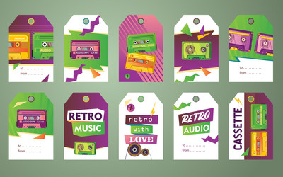 Stereo cassette greeting cards set Royalty Free Vector Image