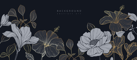 Botanical line background with flowers and leaves Vector Image