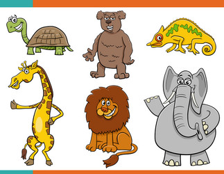 Cartoon funny wild animals comic characters set Vector Image