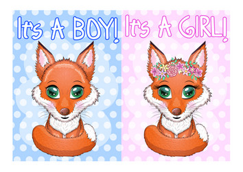 Cute red fox with fluffy tail children shower Vector Image