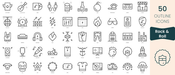 Set of rock and roll icons thin linear style Vector Image