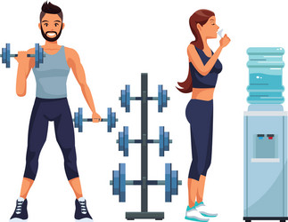 Fitness trainer cartoon gym interior Royalty Free Vector