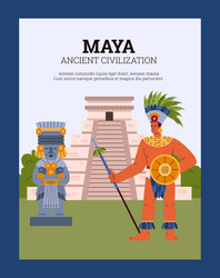 Maya ancient civilization poster flat Royalty Free Vector