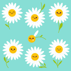 Daisy flower winking face happy cute character Vector Image