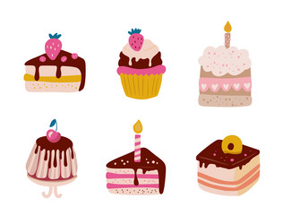 Cute cartoon simple birthday cake cupcake Vector Image