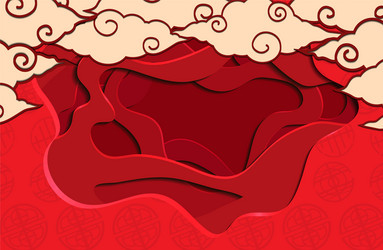 Chinese red greeting card with 3d clouds Vector Image