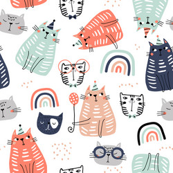 Seamless pattern with hand drawn cats Royalty Free Vector