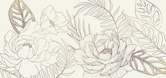 Botanical line background with flowers and leaves Vector Image