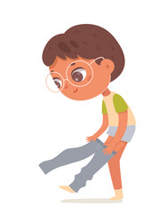 Cute boy putting on warm woolen pullover isolated Vector Image