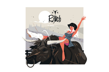 Girl Bull Riding Cartoon