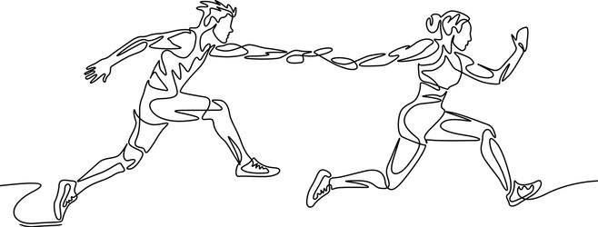 Continuous one line drawing relay race runner Vector Image