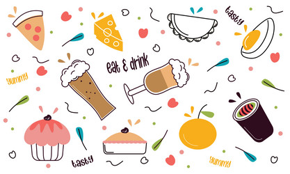 Hand drawn various food and drink doodle il Vector Image