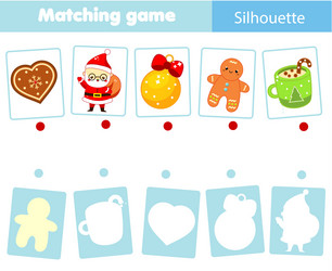 Shadow matching game christmas winter holidays Vector Image