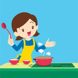 Chef girl is cooking Royalty Free Vector Image